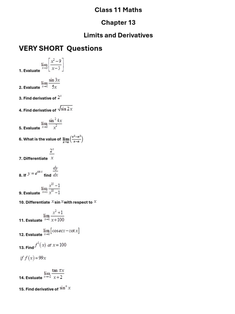Limits & Derivative Worksheet | PDF | Derivative | Chess Openings