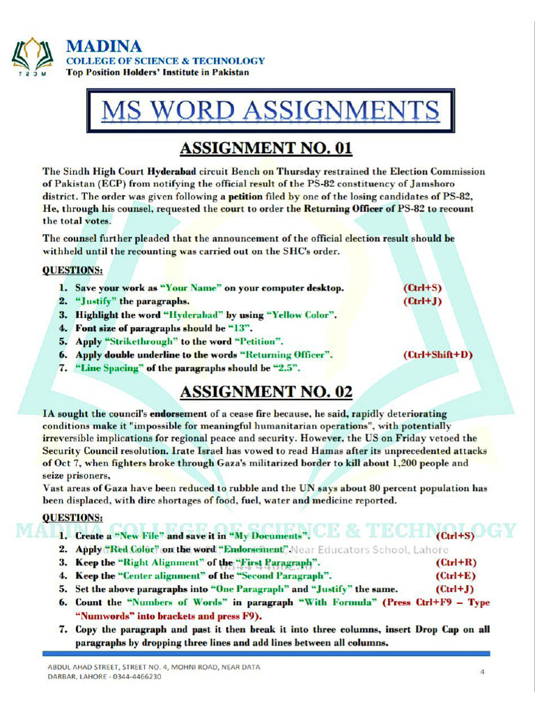 MS Word Assignment | PDF