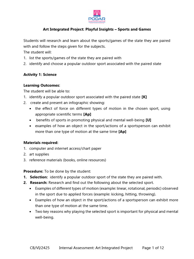 CB VI Art Integrated Project | PDF | Area | Vocabulary