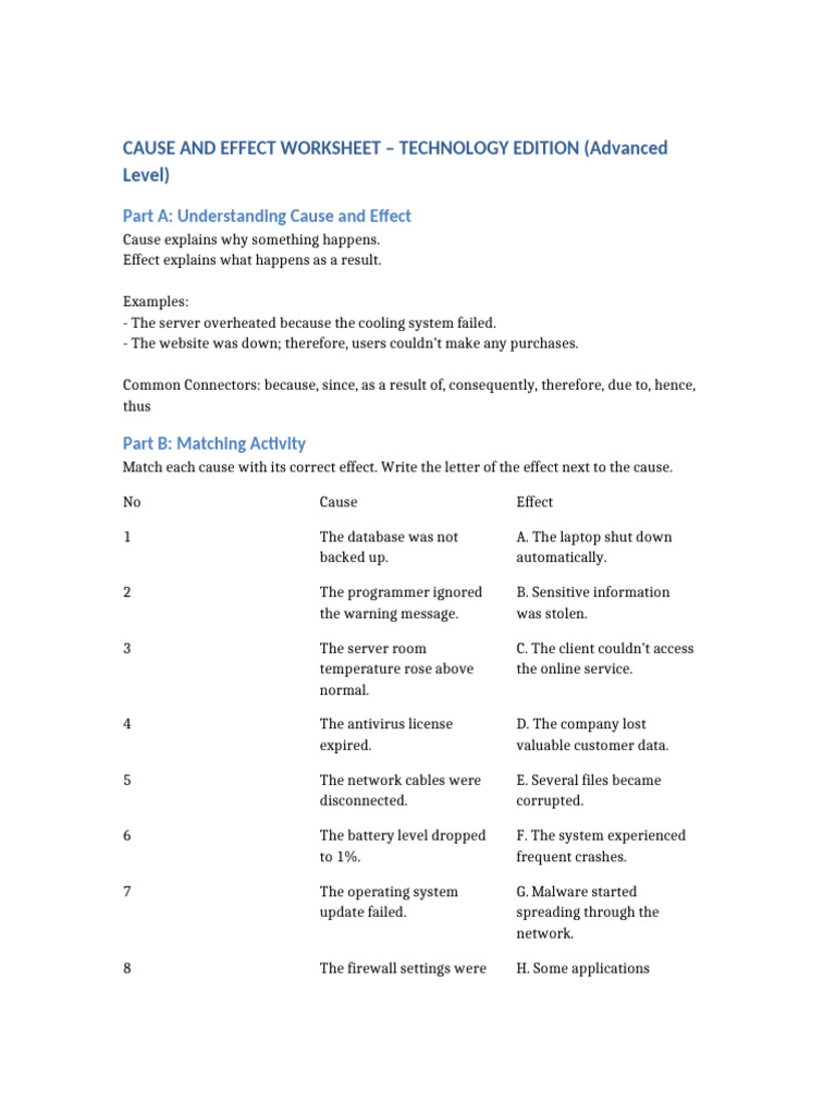 Cause and Effect Worksheet Technology Advanced | PDF | Information ...