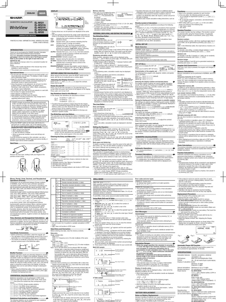 Sharp Writeview EL-W535 Manual | PDF | Fraction (Mathematics) | Errors And Residuals