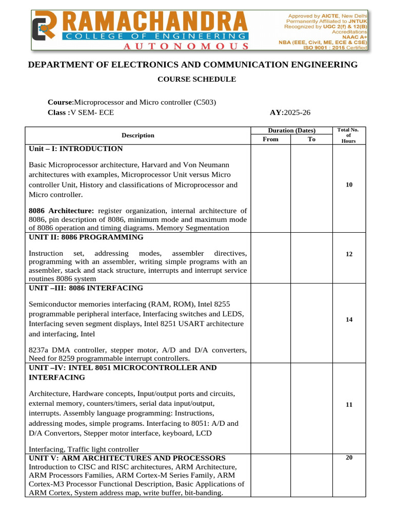 11.Course Schedule | PDF | Microcontroller | Microprocessor