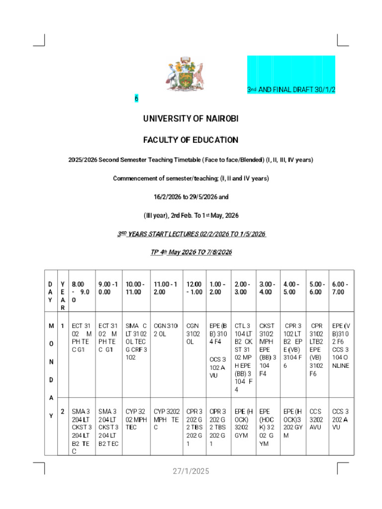 Second Semester Teaching Timetable 2025 - 2026 - Phoenix | PDF