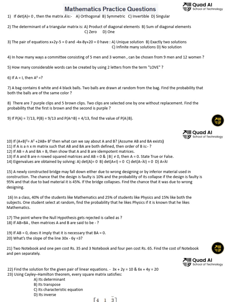 Math Question Practice | PDF | Probability Theory | Probability ...