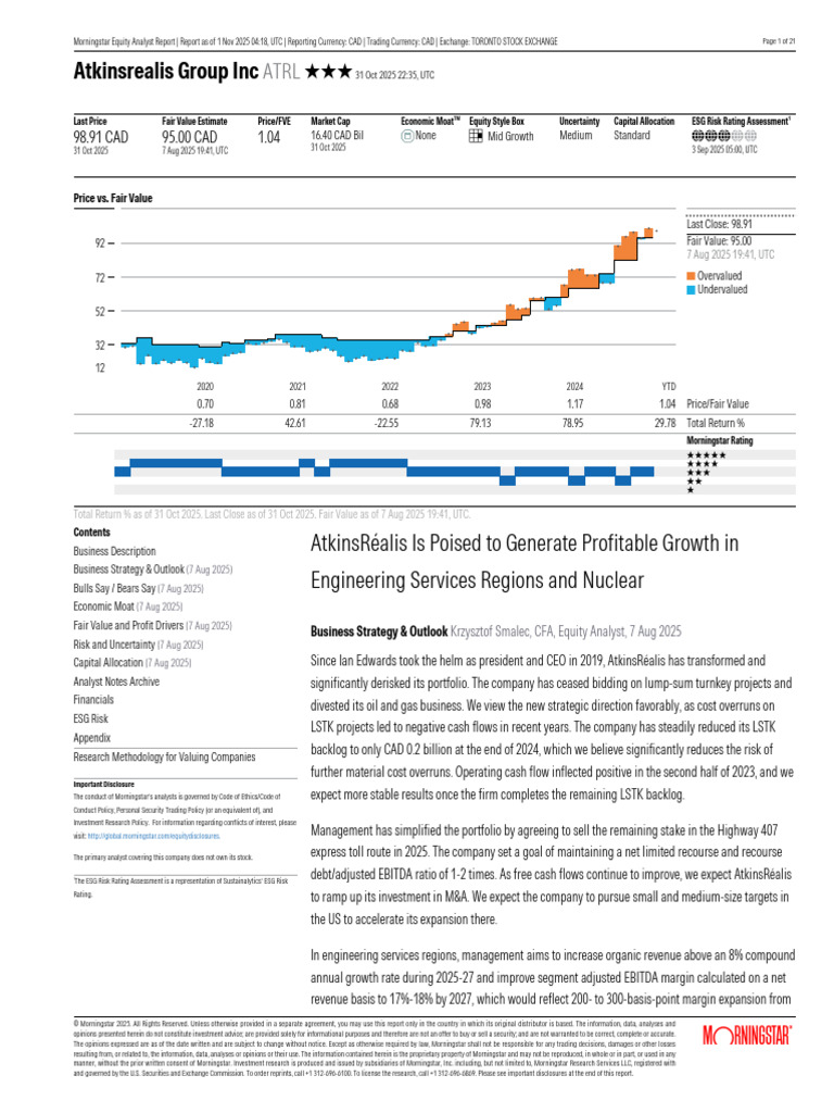 ATRL Atkinsrealis Group (Stock Report) | PDF | Investing | Financial ...