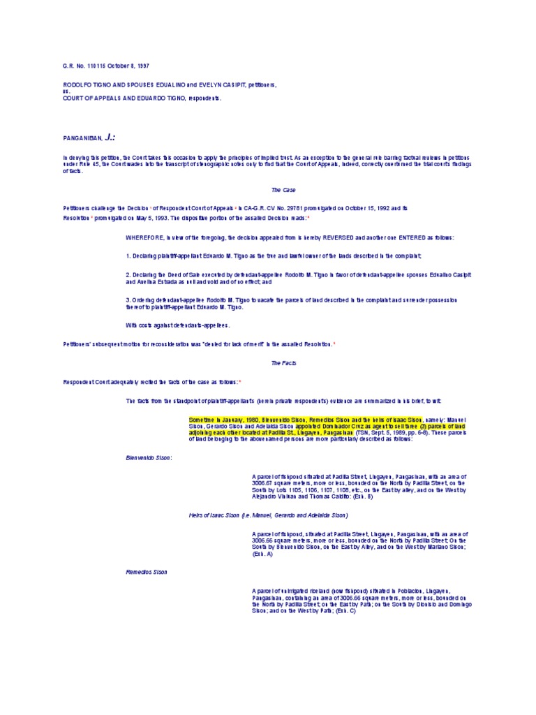 Tigno vs. CA | PDF | Trust Law | Equity (Law)