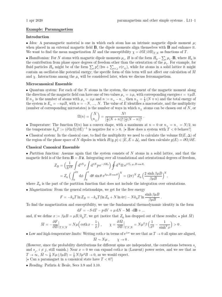 L11_paramagnetism | PDF | Dipole | Spin (Physics)