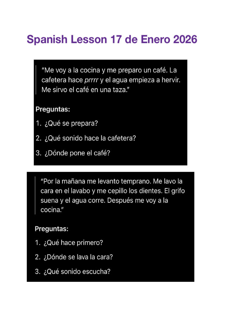Spanish Lesson 17 de Enero 2026 | PDF