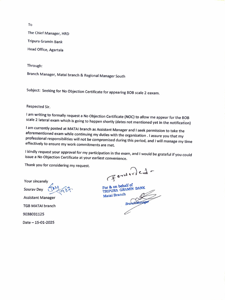 Noc Application For BOB | PDF
