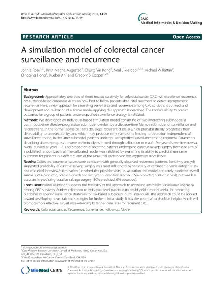 A Simulation Model of Colorectal Cancer Surveillance and Recurrence ...