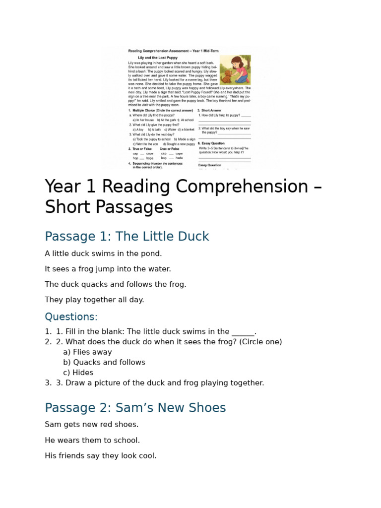 Year1 Reading Comprehension | PDF