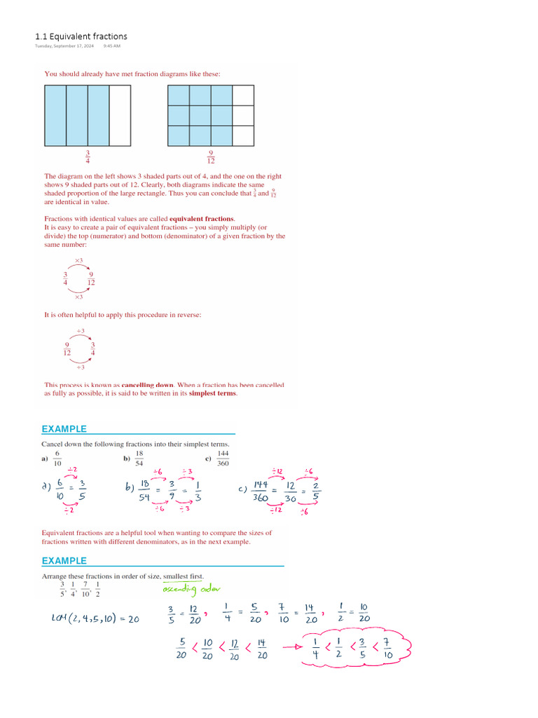 1.1 Equivalent Fractions | PDF