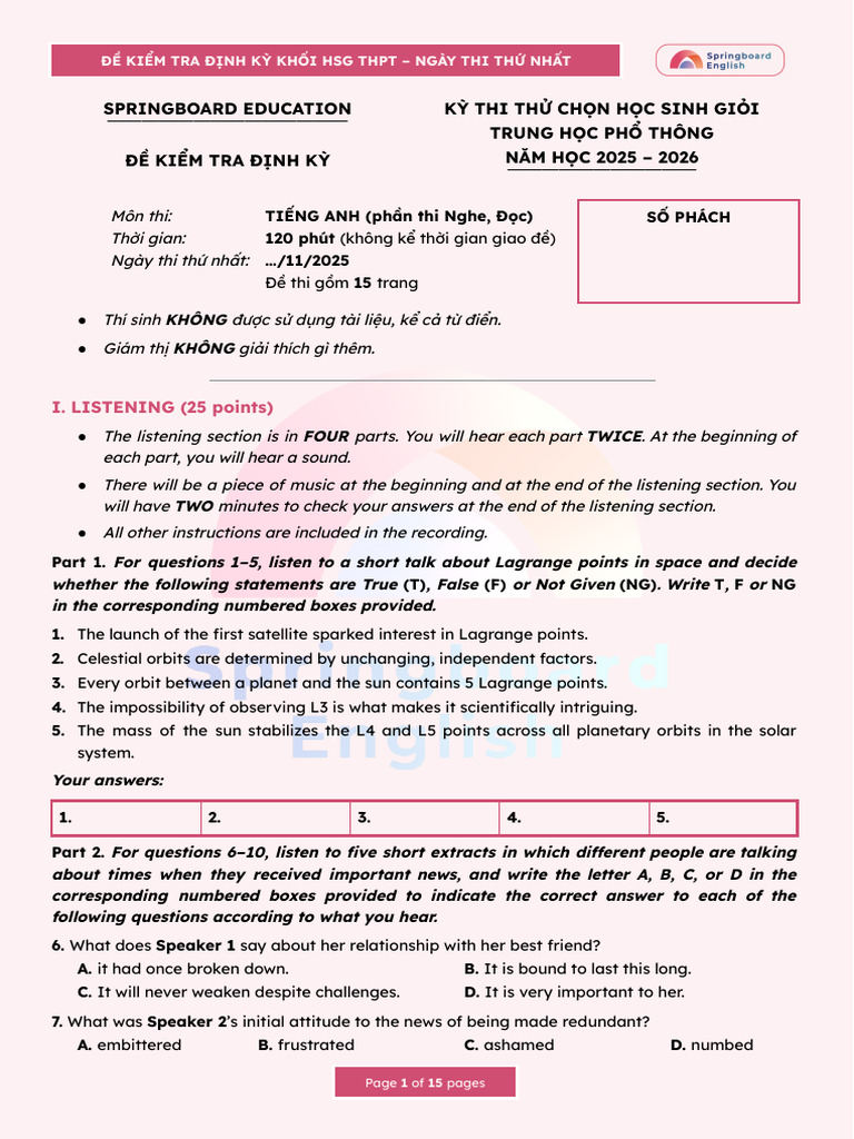Hsg Thpt Progress Test - Day 1 (Print Version) | PDF | Magic (Illusion)