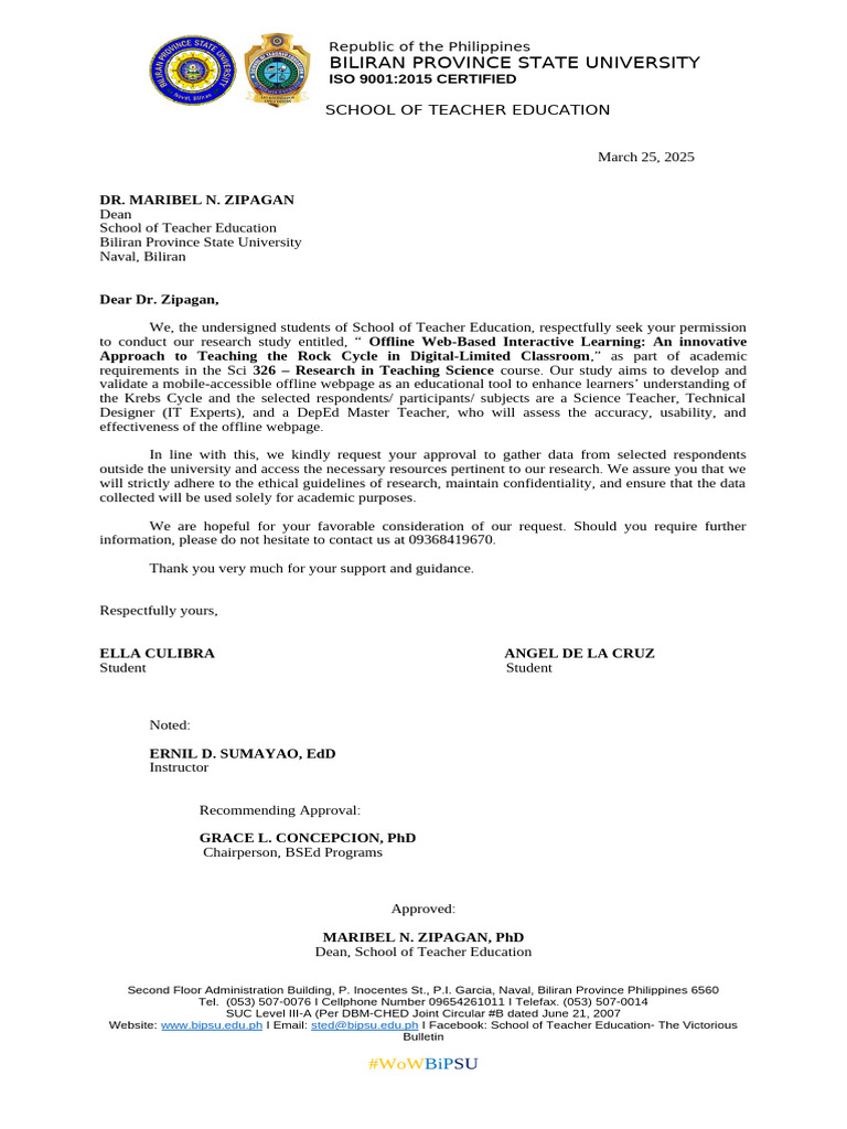Approval-letter-ims Culibra Dela Cruz | PDF | Learning