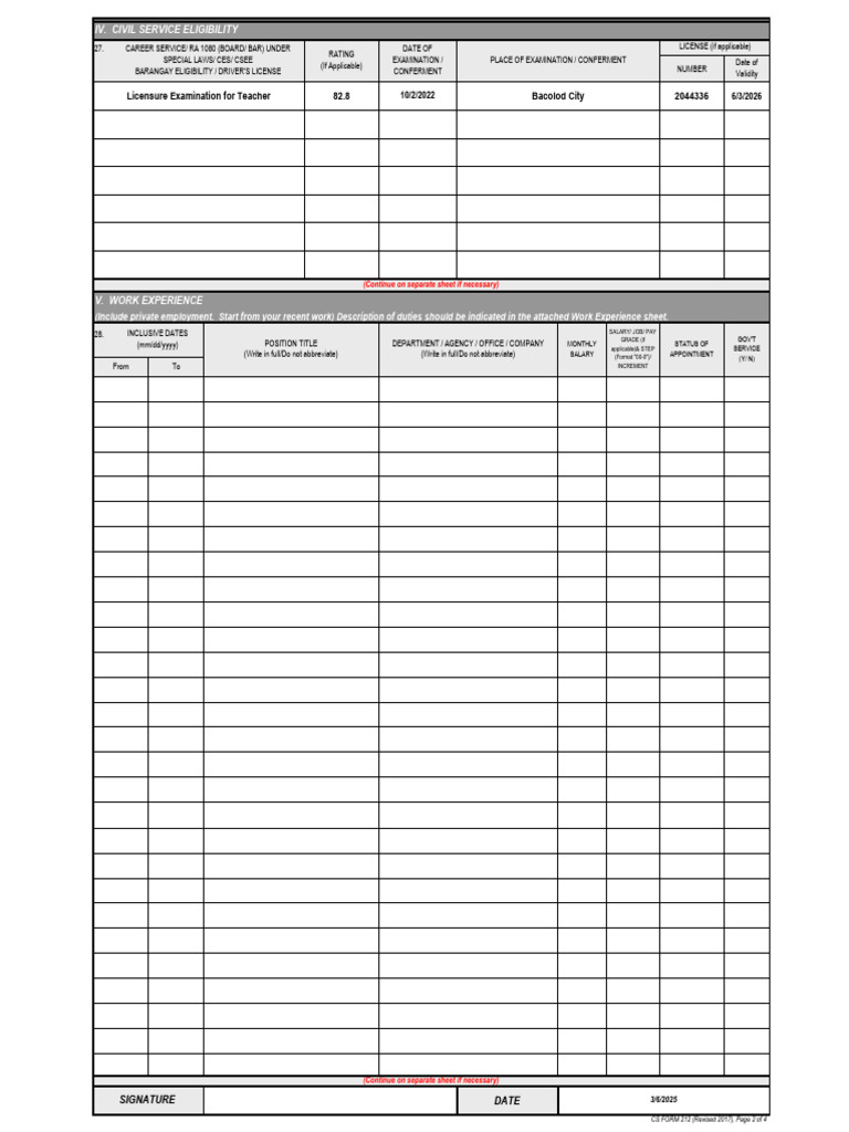 CS Form No. 212 Personal Data Sheet Revised c2 | PDF | Business