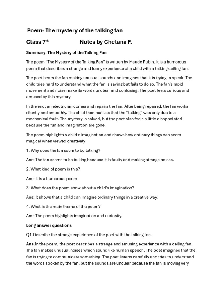 Mystery of the Talking Fan | PDF | Imagination | Poetry