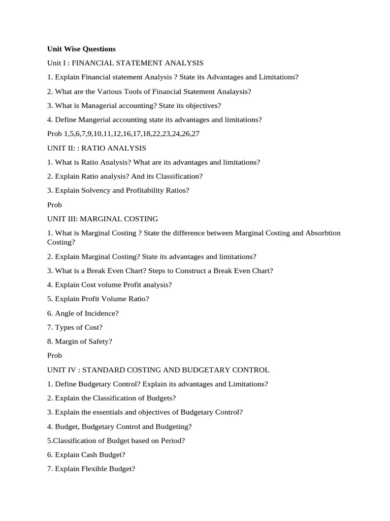 Unit Wise Questions CCMA | PDF