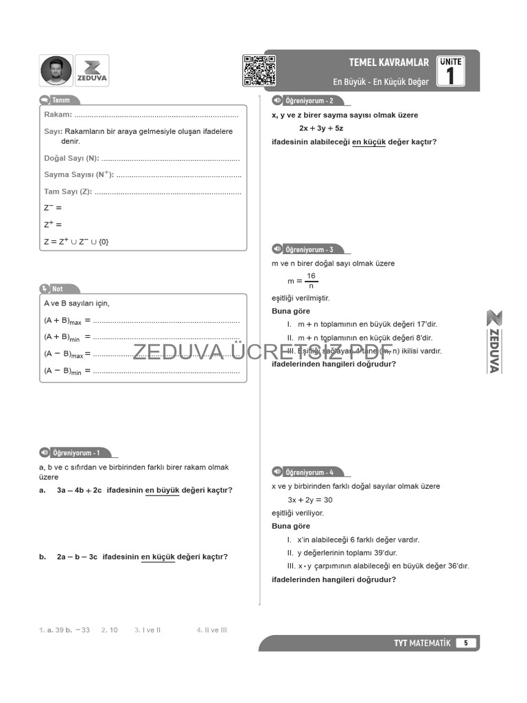 Tyt Matematik en Buyuk Ve en Kucuk Deger Konu Anlatimi | PDF