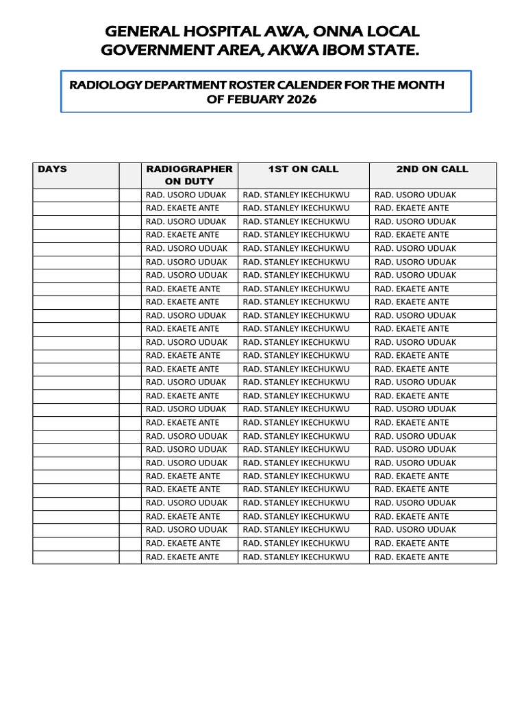 Febuary2 2026 Call Roster | PDF