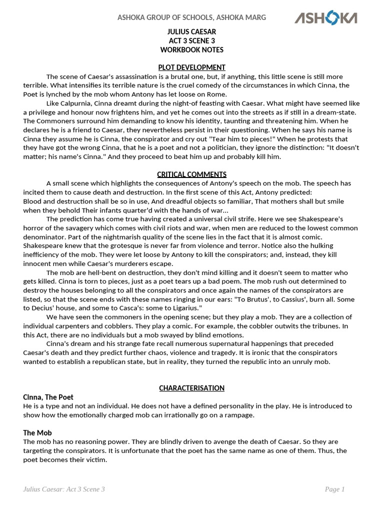 Julius Caesar Act 3 Scene 3 Workbook Notes | PDF | Julius Caesar