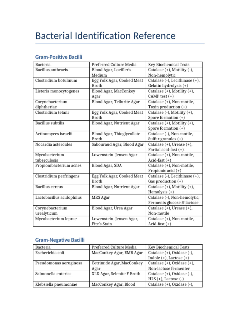 Bacterial Identification Reference | PDF | Streptococcus | Bacillus
