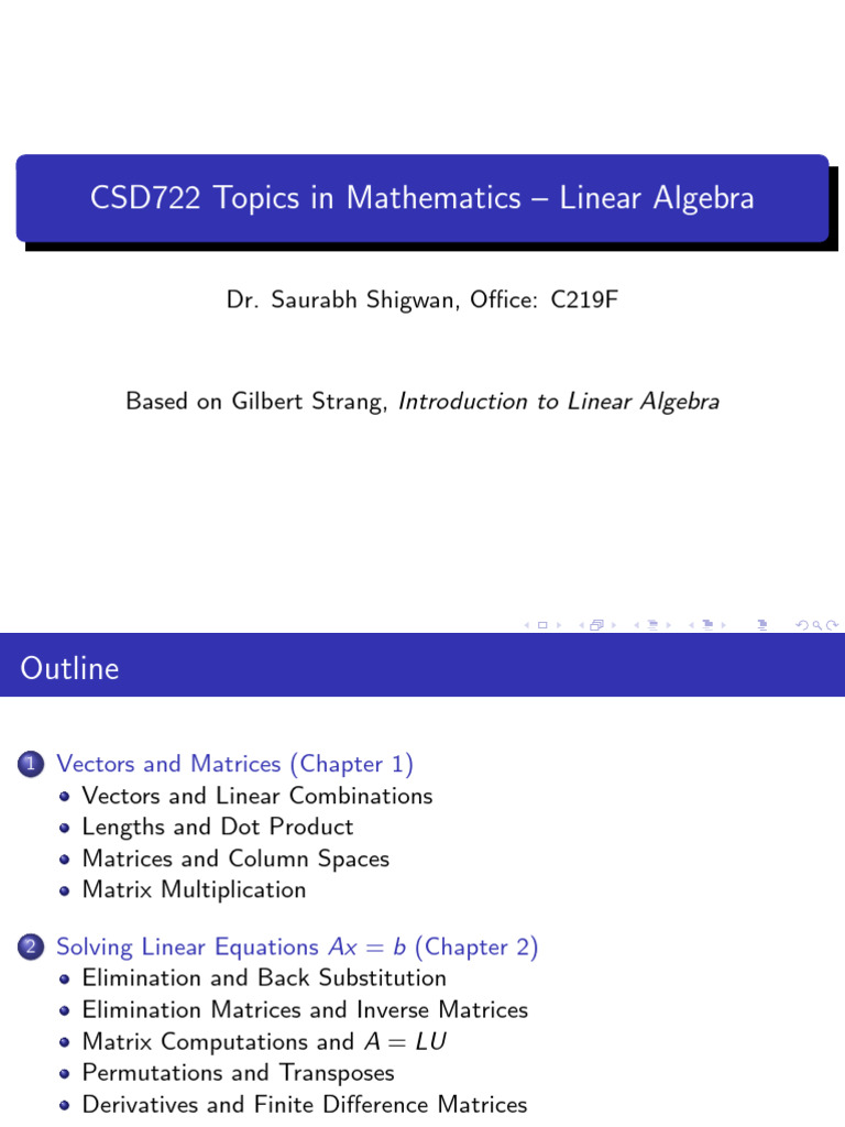 Lec01 CSD712 Topics in Mathematics | PDF | Matrix (Mathematics ...