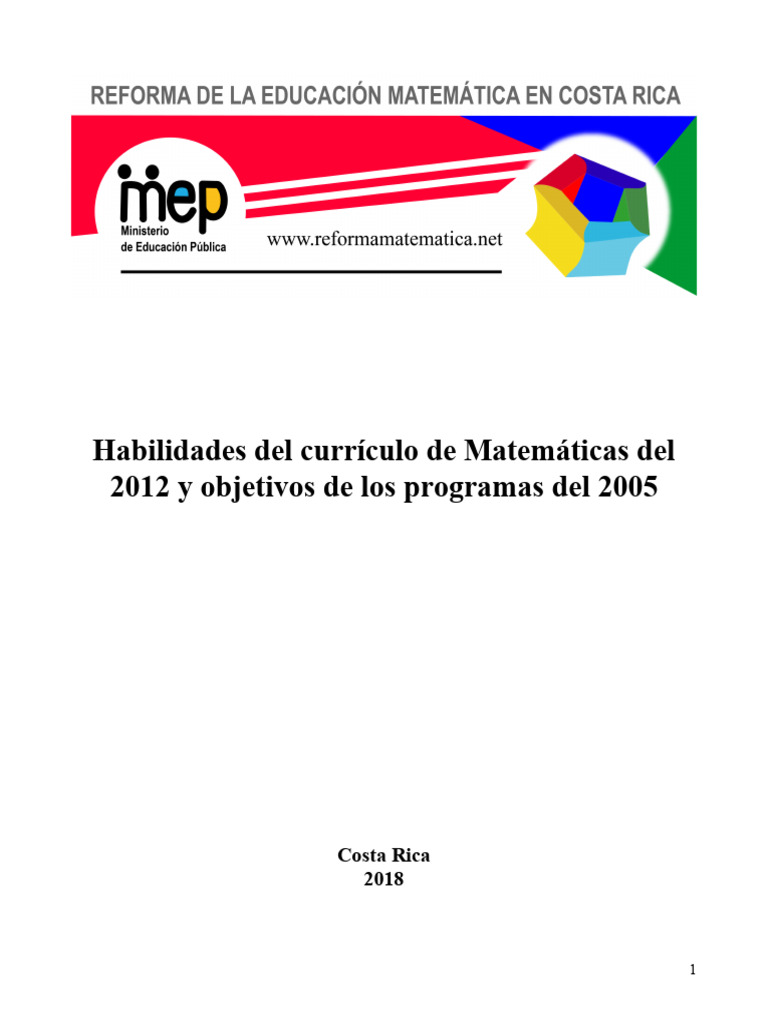 4 Habilidades Del Currículo de Matemáticas Del 2012 y Objetivos de Los ...