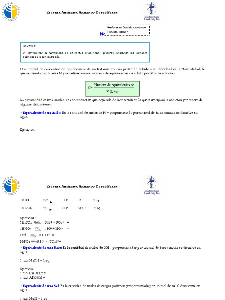 Definición y Cálculo de Normalidad Química | PDF | Química | Ciencias ...