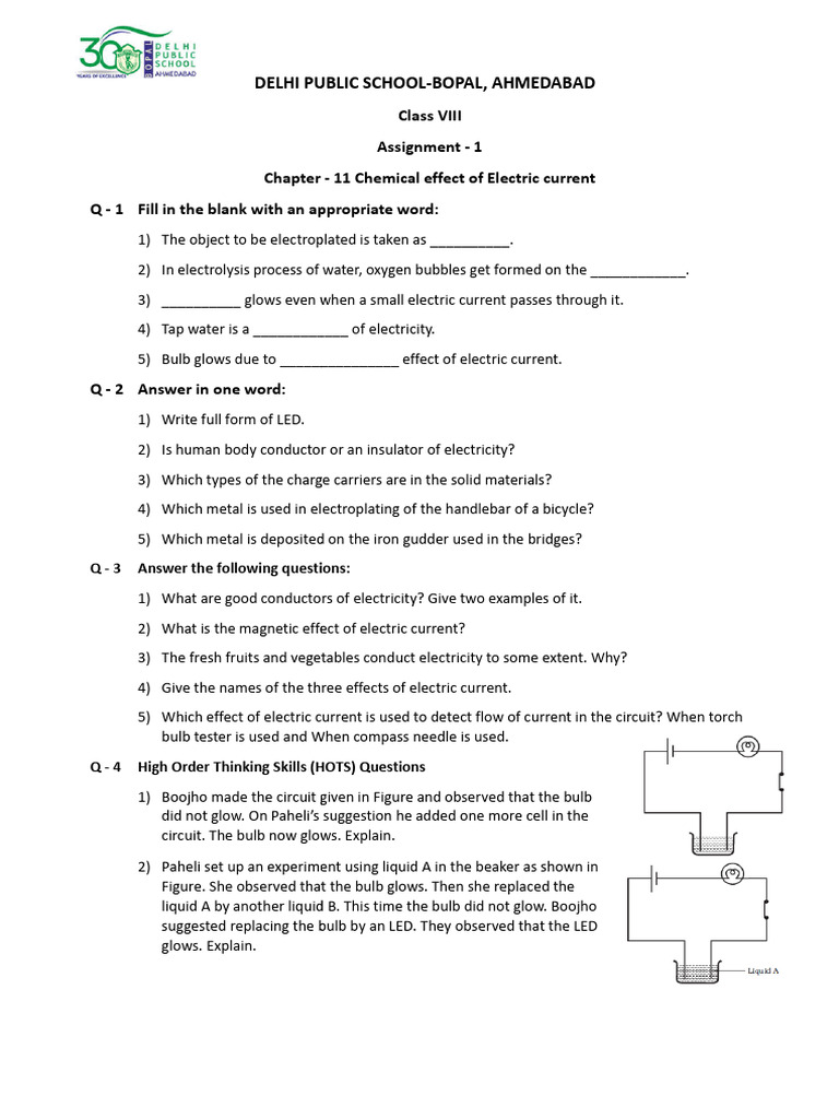 Chapter - 11 Assignment - 1 | PDF | Electric Current | Electromagnetism