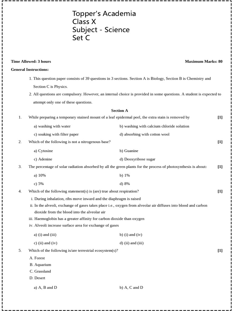 Class 10 Cbse Science Set C | PDF | Dominance (Genetics) | Color