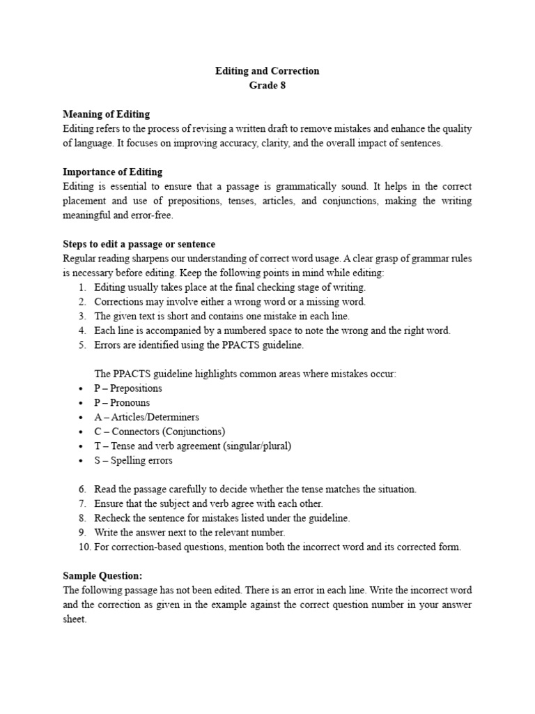 Editing and Correction | PDF | Word | Verb