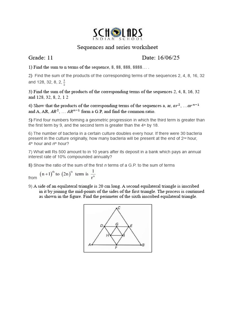 Grade 11 Sequences and Series Worksheet | PDF