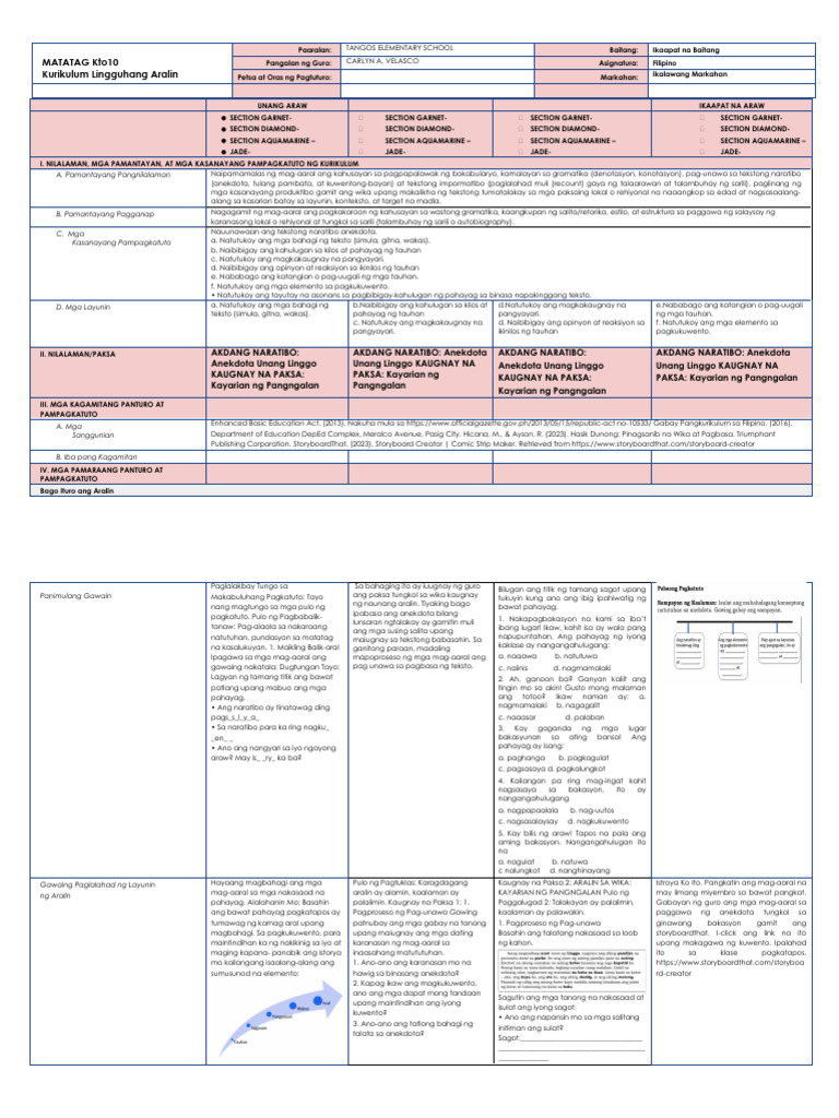 FILIPINO-WEEK 1- SECOND QUARTER | PDF