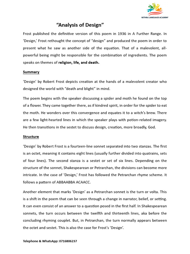 Design by Robert Frost Analysis | PDF | Poetry | Poetics