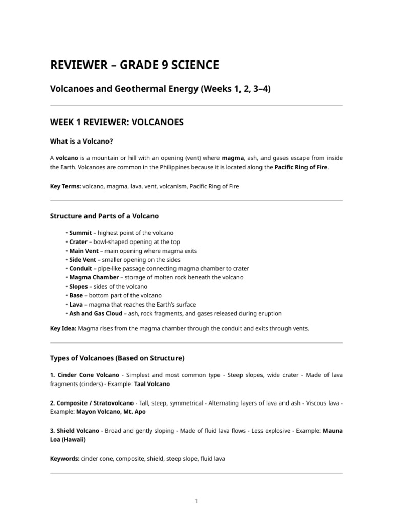 Science-Reviewer_-Volcanoes-Geothermal-Energy-weeks-14 | PDF | Volcano ...