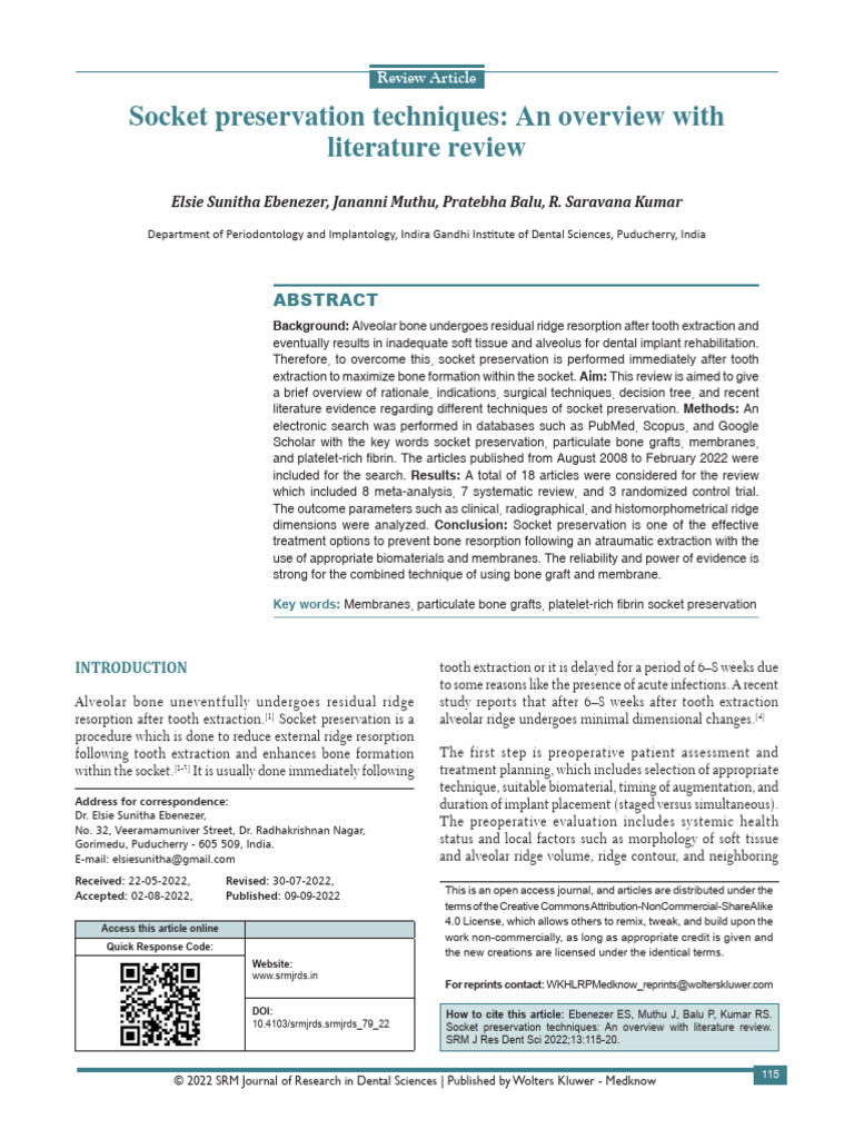Socket Preservation Techniques an Overview With.6 | PDF | Dental ...