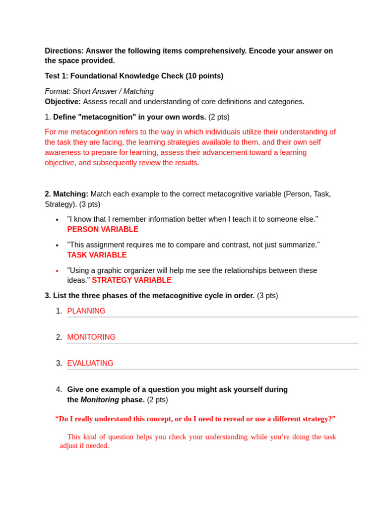BOBBY-LUIS-PERU-METACOGNITIVE-ACTIVITY-1 | PDF | Metacognition | Recall ...
