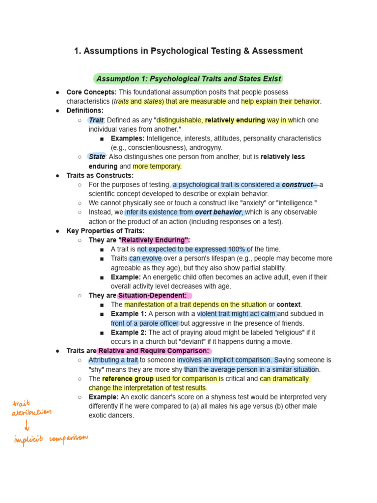 Assumptions of psychological testing and assessment | PDF | Sampling ...