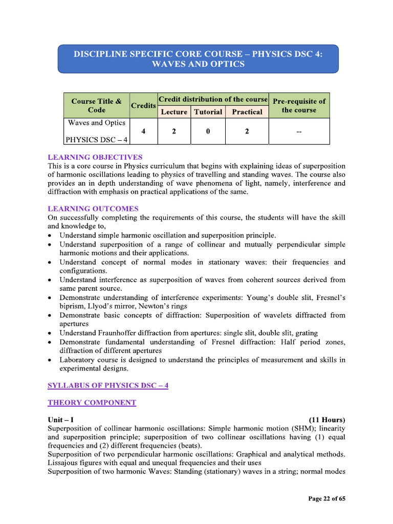 Syllabus Practical Waves and Optics B.sc. (PS) IInd Year IVSem | PDF