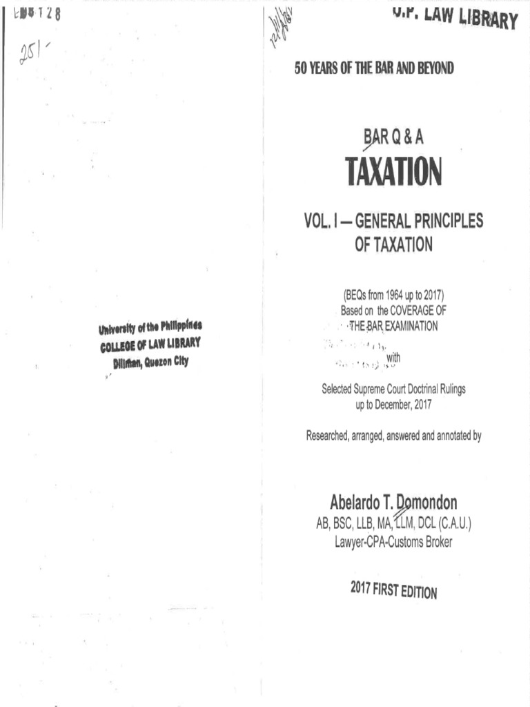 DOMONDON - BAR Q & A Taxation Volume 1, General Principles of Taxation ...
