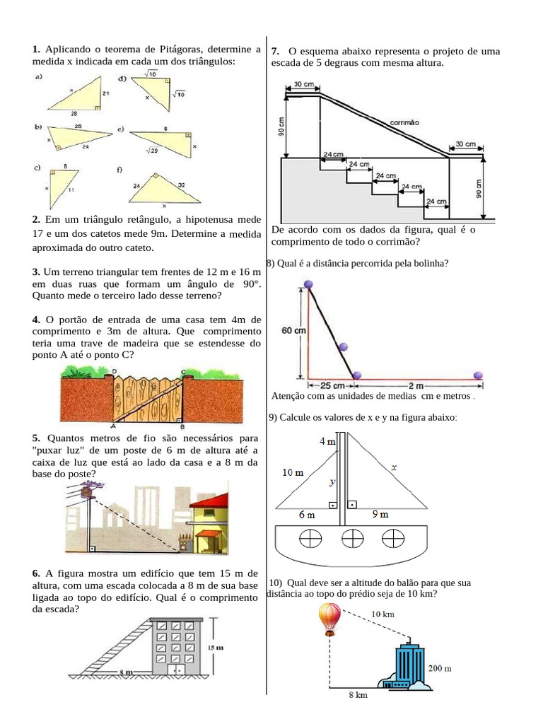 Exercício teorema de pitagoras | PDF | Triângulo | Geometria Elementar