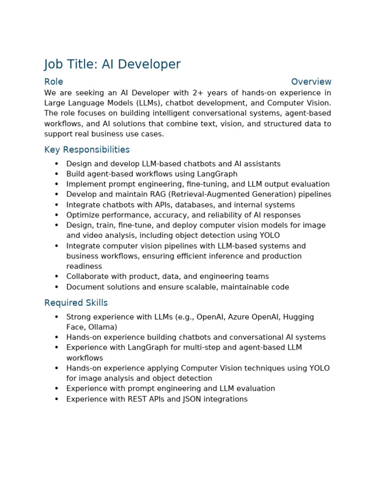 AI Developer – Role Description | PDF