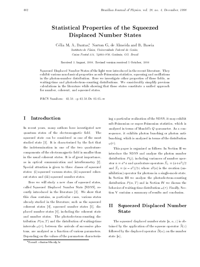 Statistical Properties of The Squeezed Displaced Number States | PDF ...
