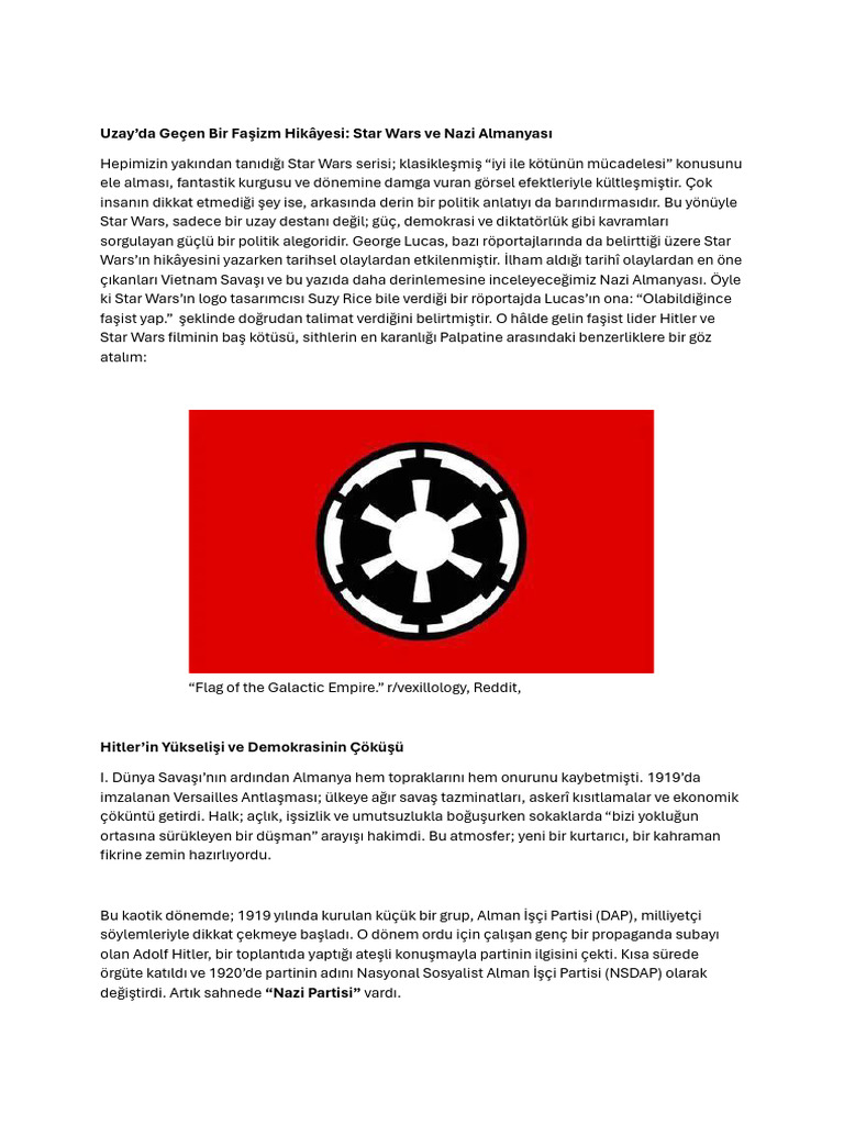 Uzay’Da Geçen Bir Faşizm Hikâyesi Star Wars Ve Nazi Almanyası | PDF