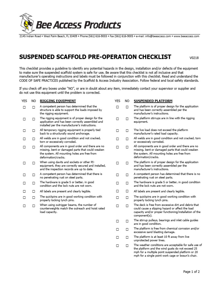 Checklist Pre Operation | PDF | Manufactured Goods