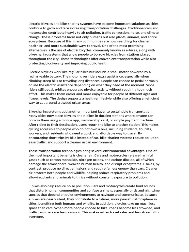 Electric Bicycles and Bike Technology and Biodiversity | PDF ...