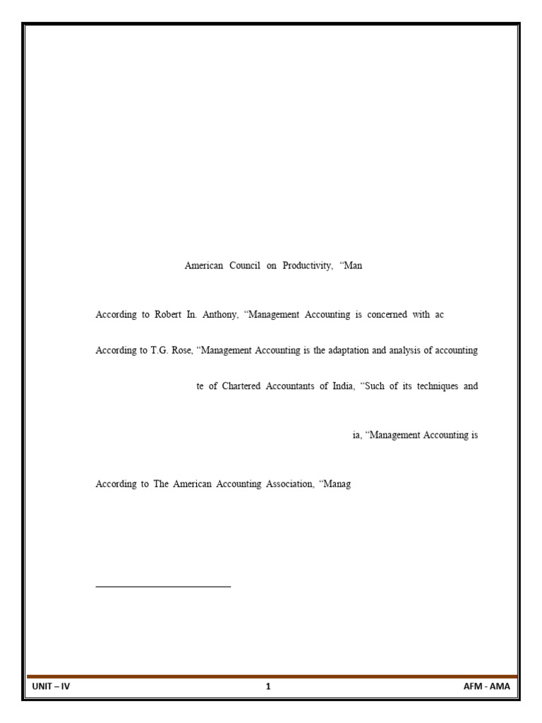 Unit IV Afm-Ama Introduction 2-02-23 | PDF | Management Accounting | Statistics