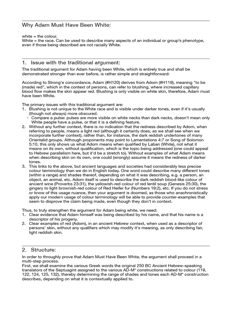 Why Adam Must Have Been White | PDF | Septuagint | Hebrew Language