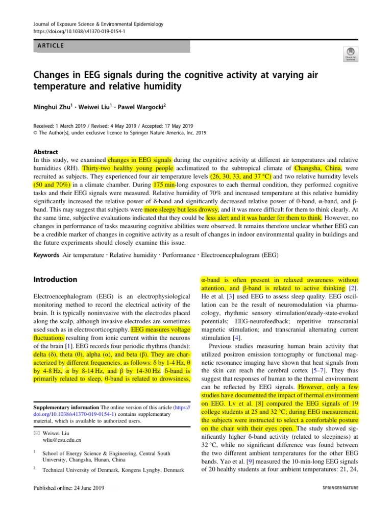 30 Changes in EEG signals during the cognitive activity at varying air ...