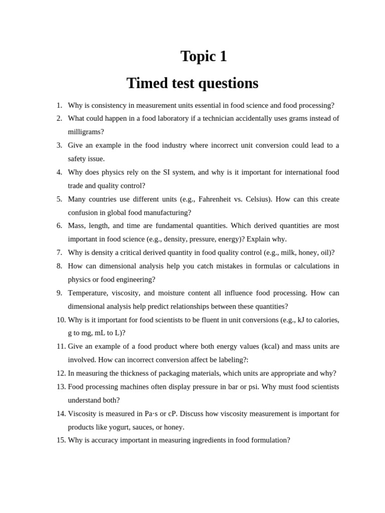 Topic 1 Timed Test | PDF | Measurement | Viscosity